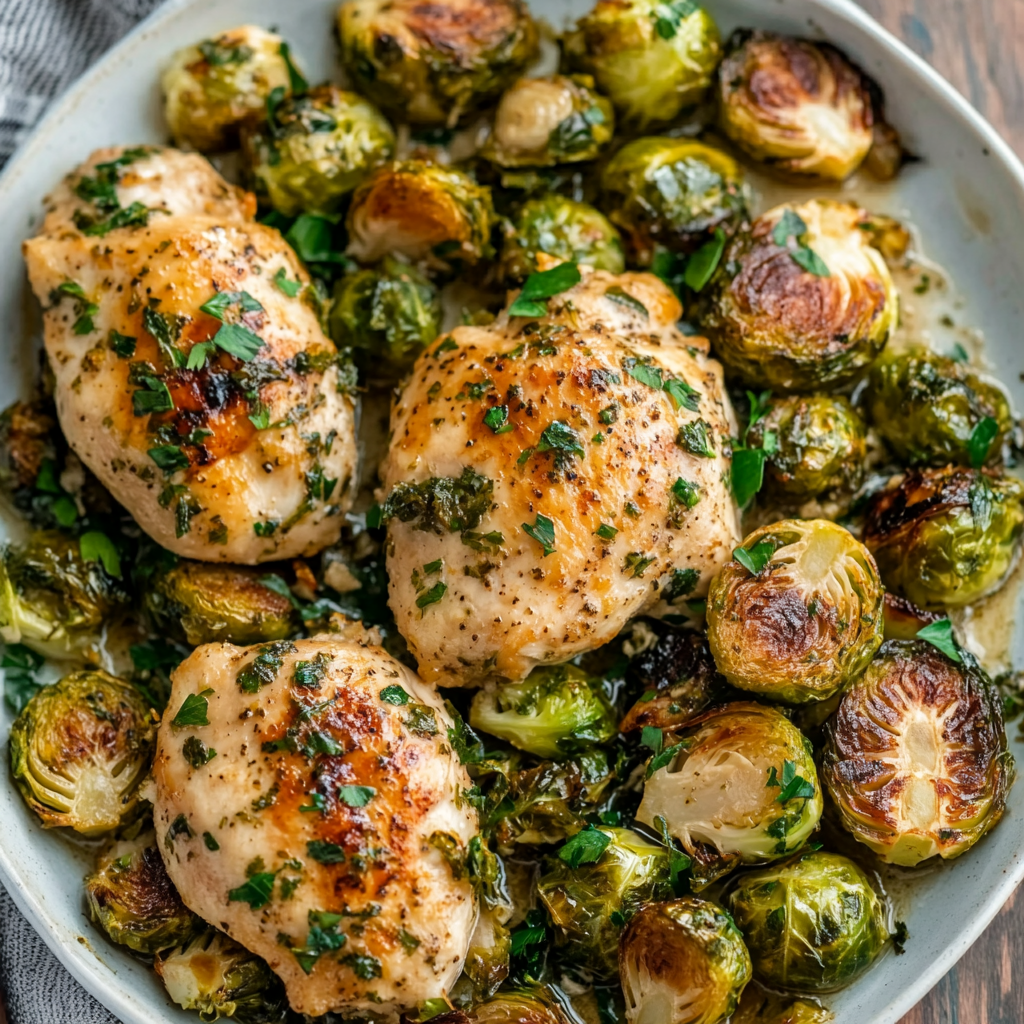 Garlic Dijon Chicken and Brussels Sprouts Recipe - Easy homemade recipes