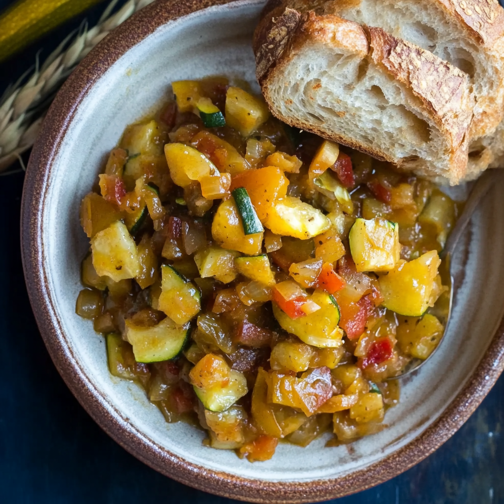 Braised Zucchini on Crusty Bread - Easy homemade recipes