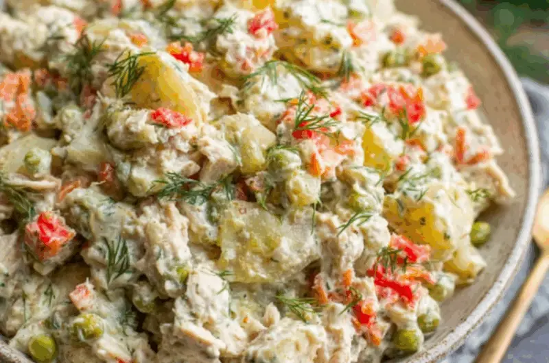 Chicken Olivye (Russian Chicken Potato Salad) - Easy homemade recipes