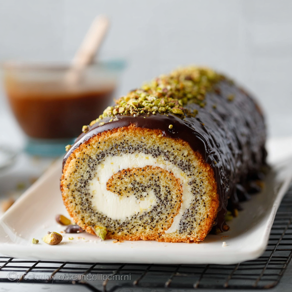Poppy Seed Cake Roll with Cream Filling and Chocolate Ganache - Easy ...
