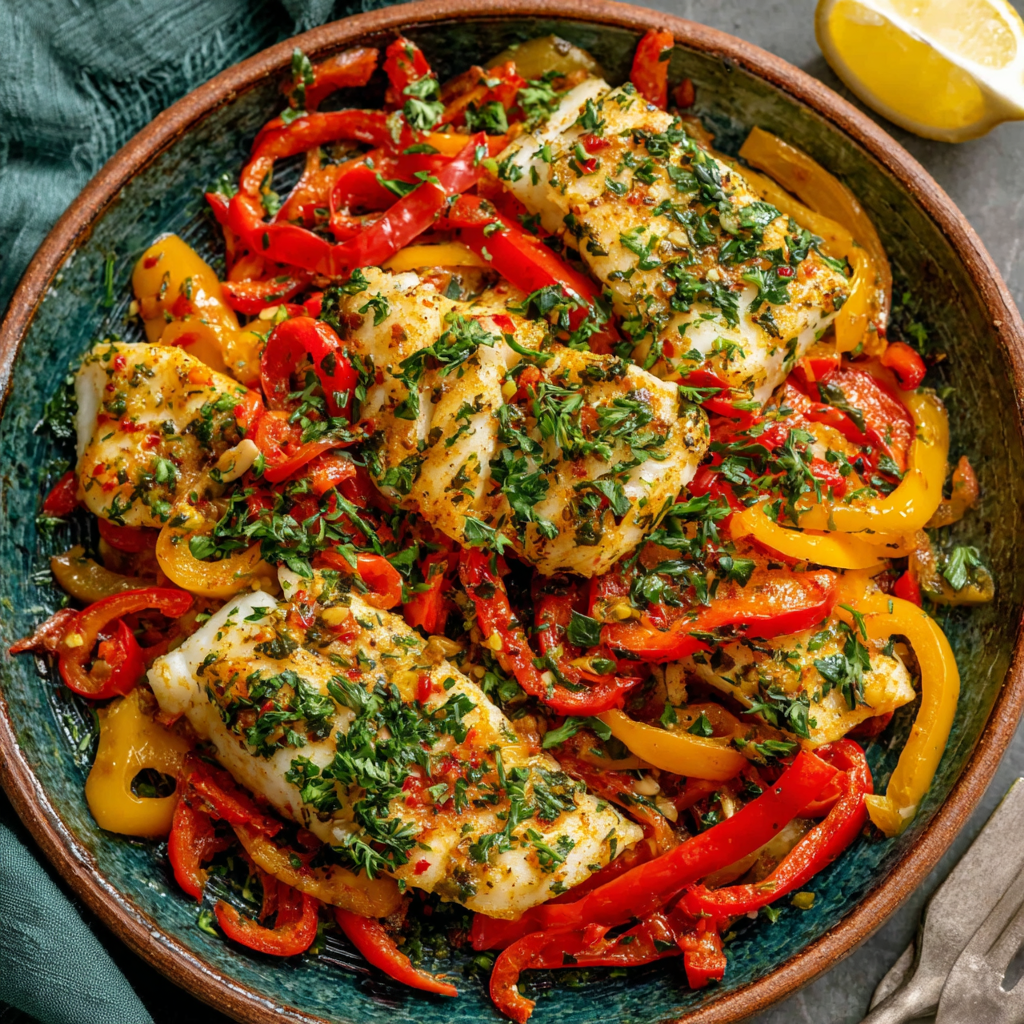 Baked Haddock with Baby Bell Peppers - Easy homemade recipes